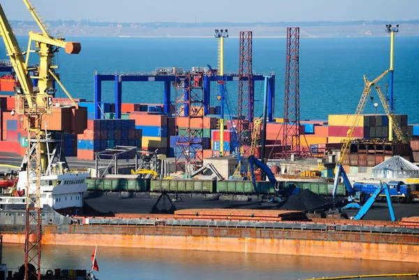 The trading seaport with cranes, cargoes and ship Stock Photo by ©soleg ...