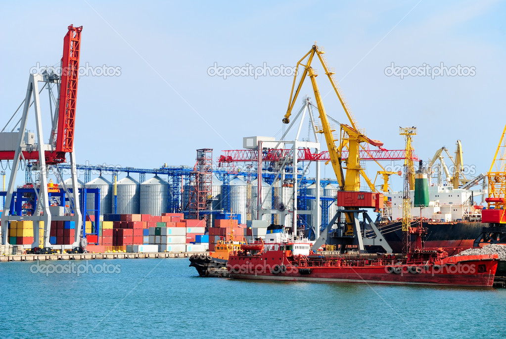 Port warehouse with cargoes and containers Stock Photo by ©soleg 12120039