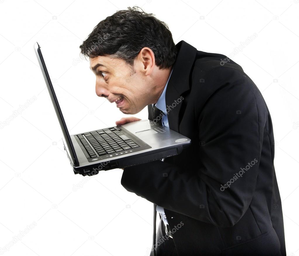 Guilty man peering at x-rated content on his pc — Stock Photo ...