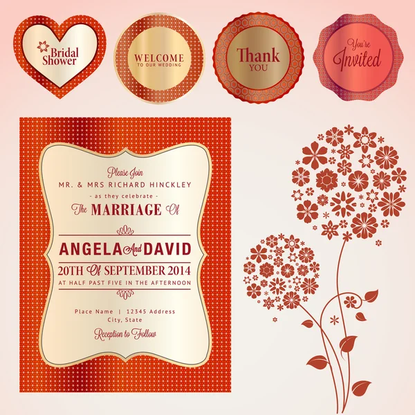 Wedding invitation card and elements — Stock Vector © Variant #12388761
