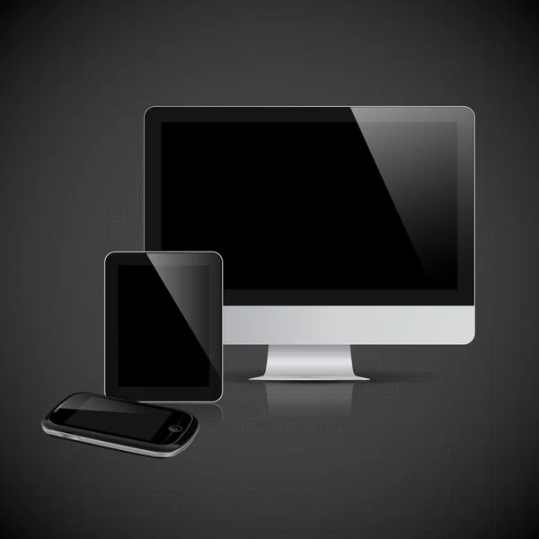 Realistic vector laptop, tablet computer, monitor and mobile phone ...