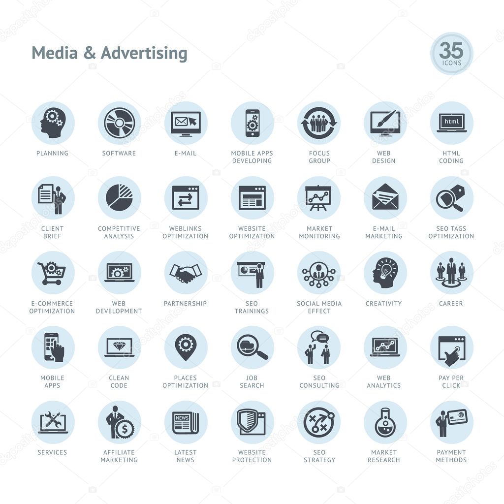 Set of media and advertising icons — Stock Vector © Variant #25286535