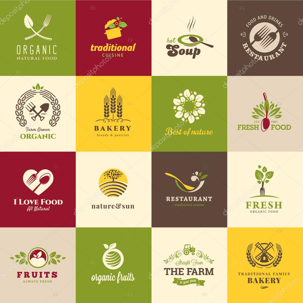 Set of icons for food and drink, restaurants and organic products Stock ...