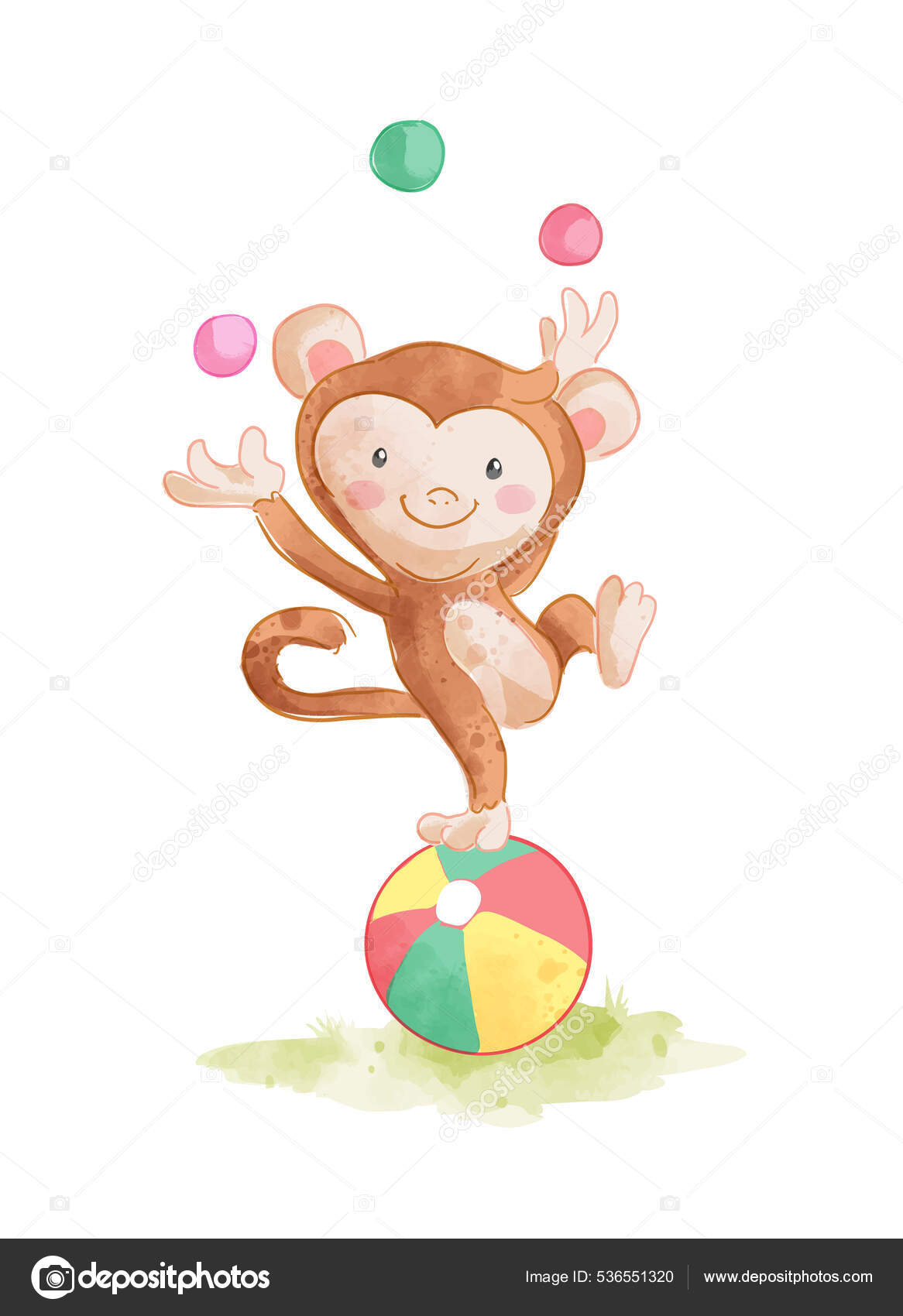 Cute Cartoon Monkey Juggle Ball Colorful Ball Illustration Stock Vector ...