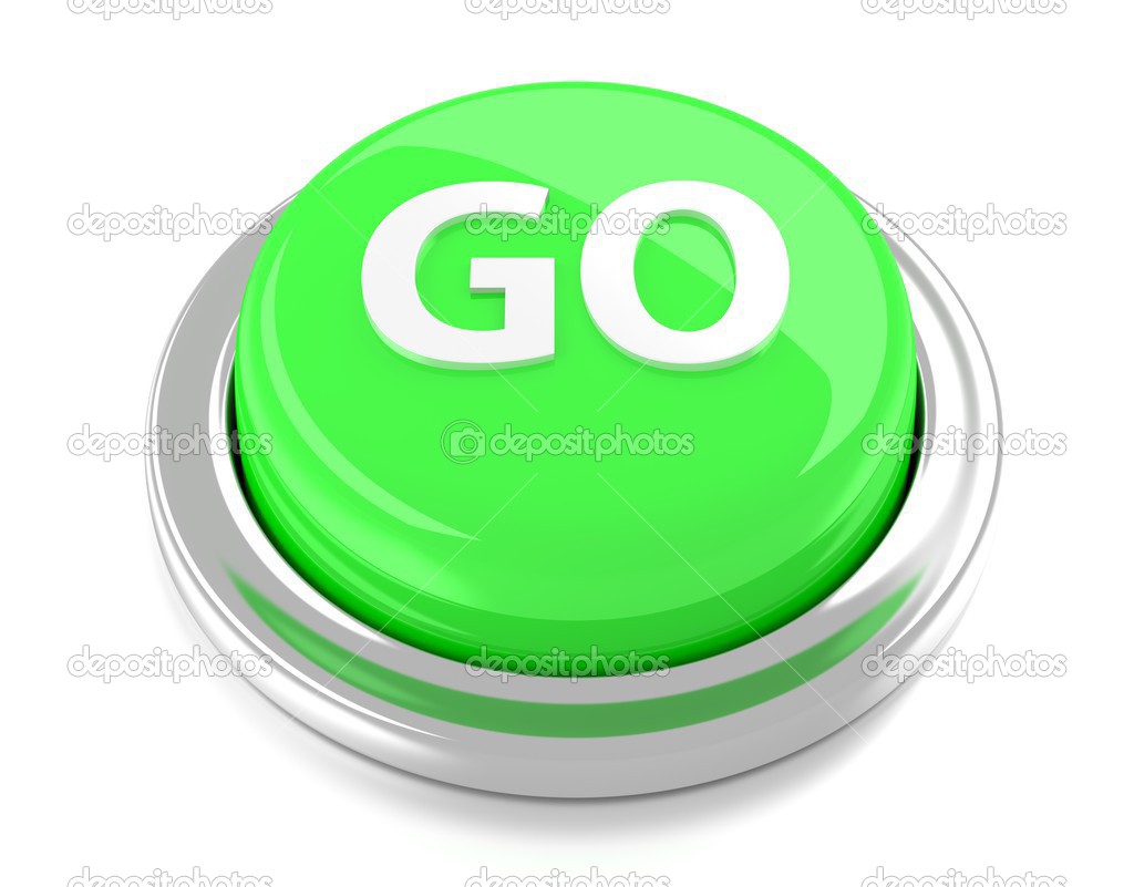 GO on green push button. 3d illustration. Isolated background. — Stock ...