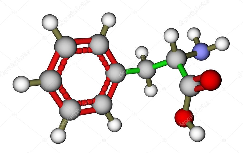 Essential amino acid phenylalanine 3D molecular structure — Stock Photo ...