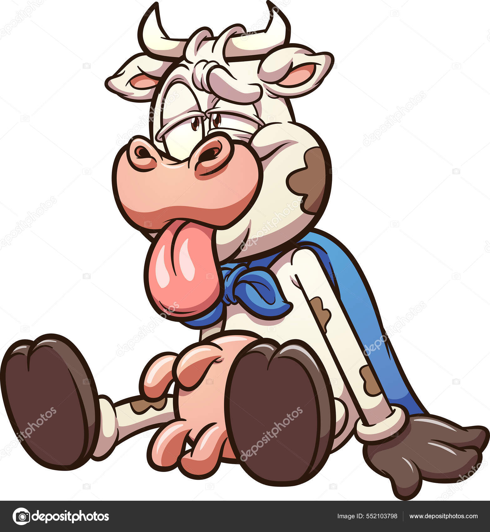 Sentado Super Vaca Con Cara Cansada Ilustración Vectorial Con ...