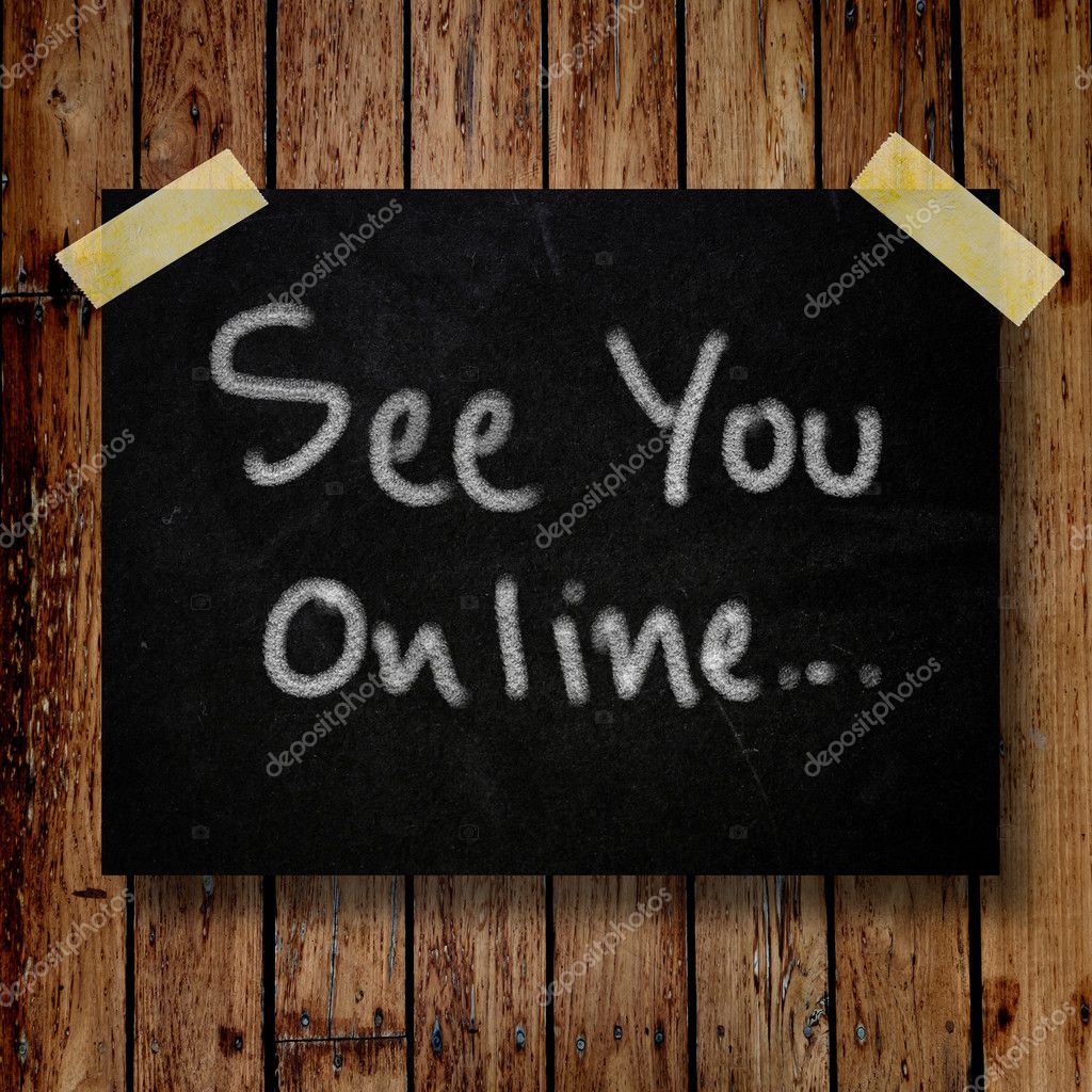 See you online on message note with wooden background Stock Photo by ...