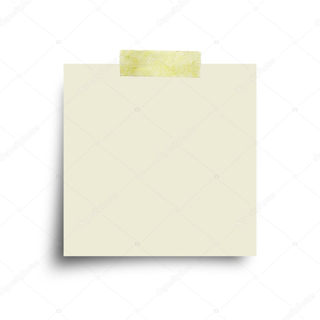 Paper note with sticky tape isolated on white — Stock Photo ...
