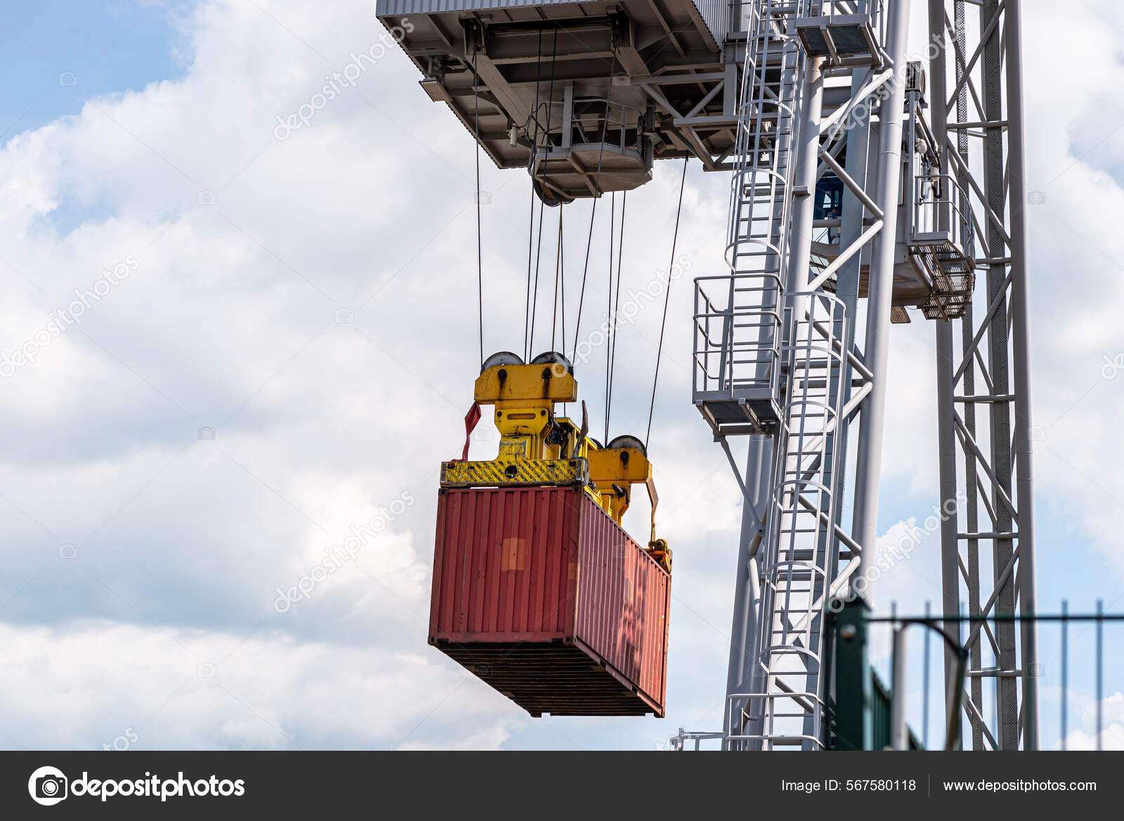 Container Gantry Crane Rail Loads Container Barge Standing Banks River ...