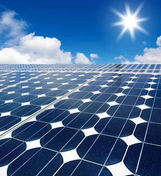 Solar cell array against the sun — Stock Photo © bennyartist #13641378