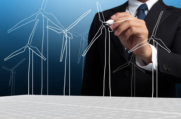Business Man Draw Turbine Power Generator - Stock Image - Everypixel