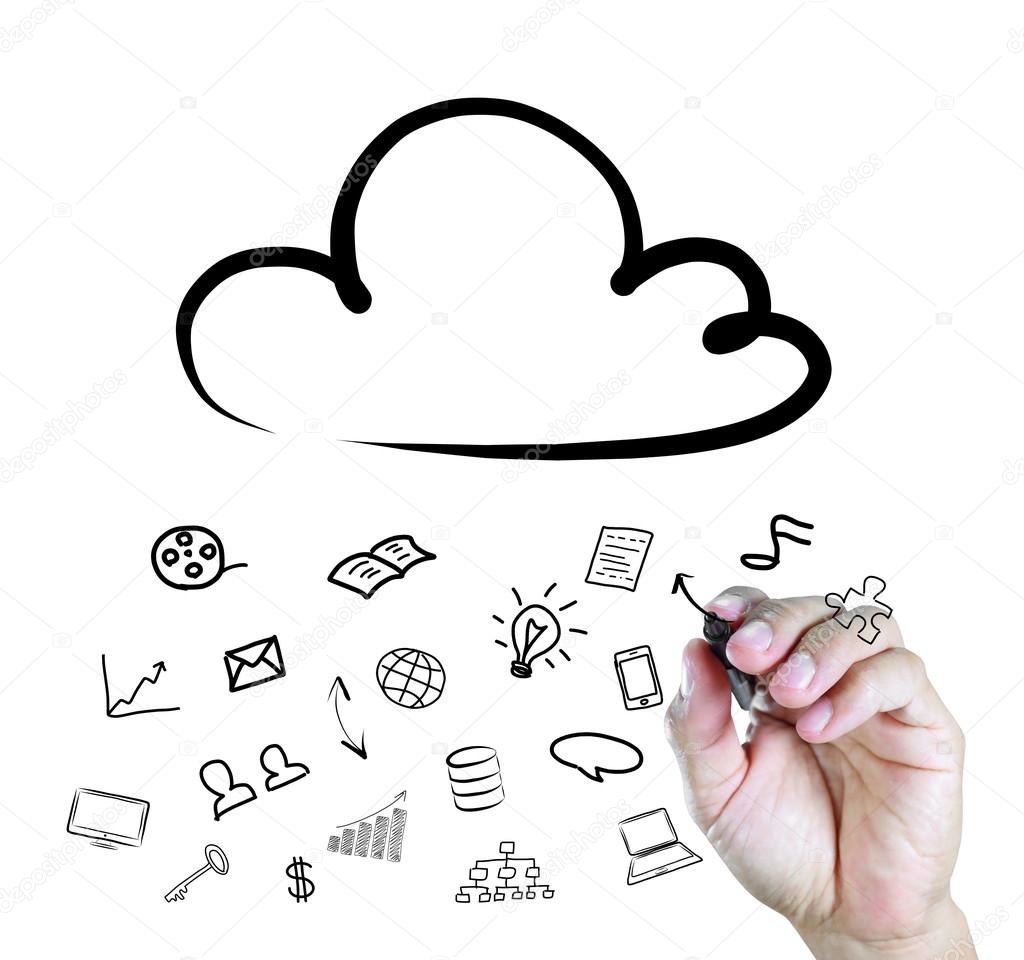 Hand drawing a Cloud Computing diagram on the whiteboard — Stock Photo ...