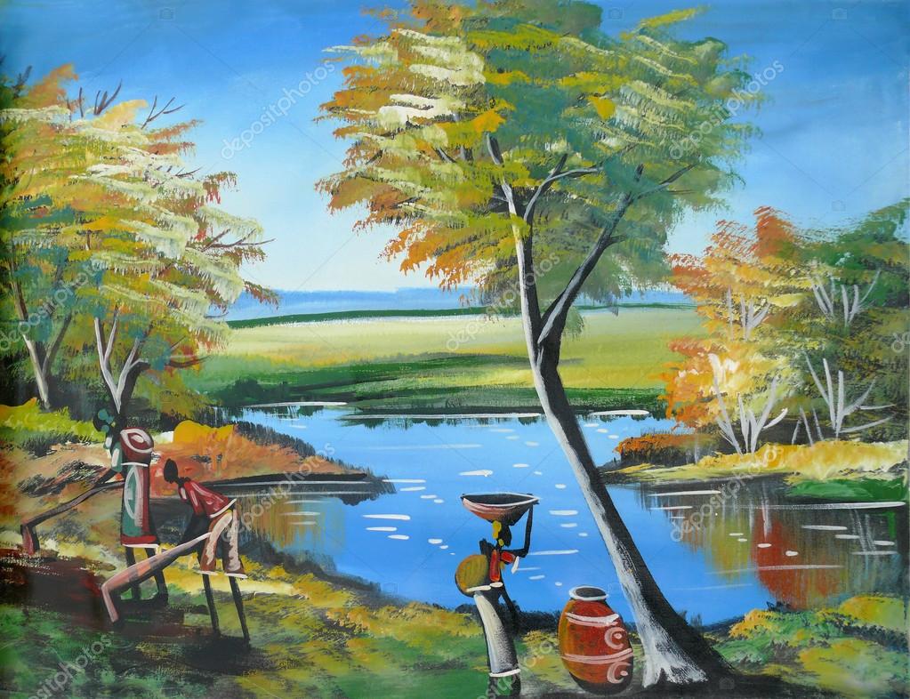 African Woman Carrying Water Drawing