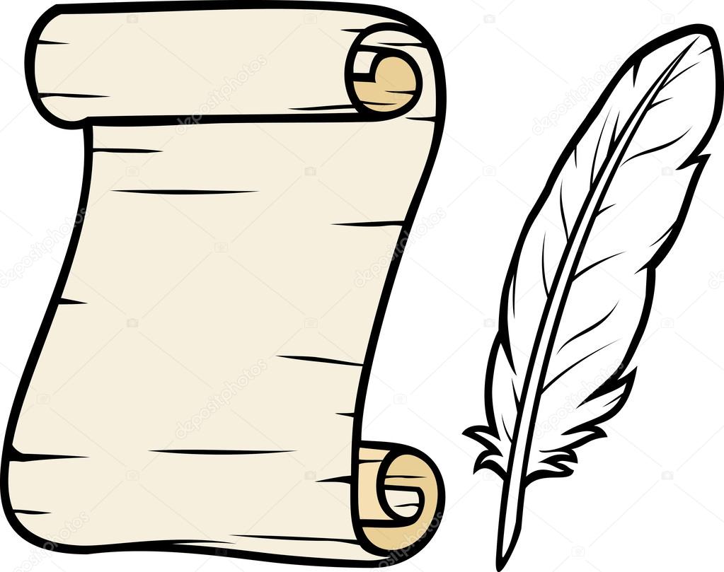 Old paper with feather (roll of old paper and feather, scroll and ... Old paper with feather (roll of old paper and feather, scroll and ...