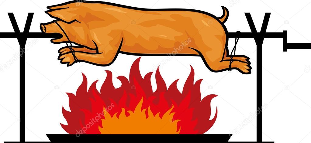 Roasted pig on a spit — Stock Vector © Tribaliumivanka #39399109