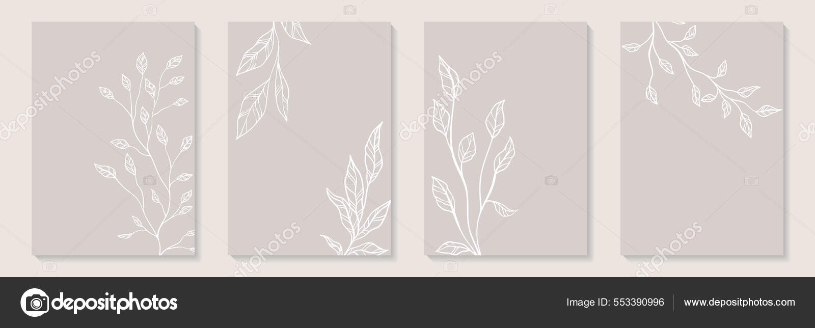 Creative Minimalist Abstract Art Background Leaves Branch Hand Drawn ...