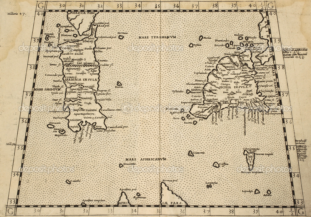 Sicilia y Cerdeña mapa antiguo 2022