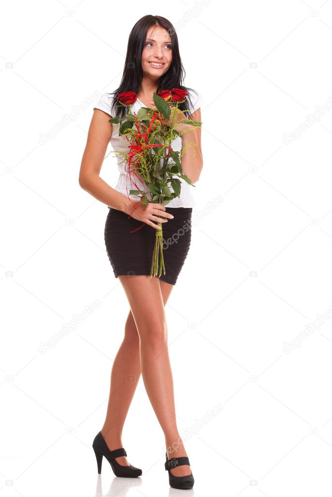 Beautiful young girl posing with a red rose woman isolated — Stock ...