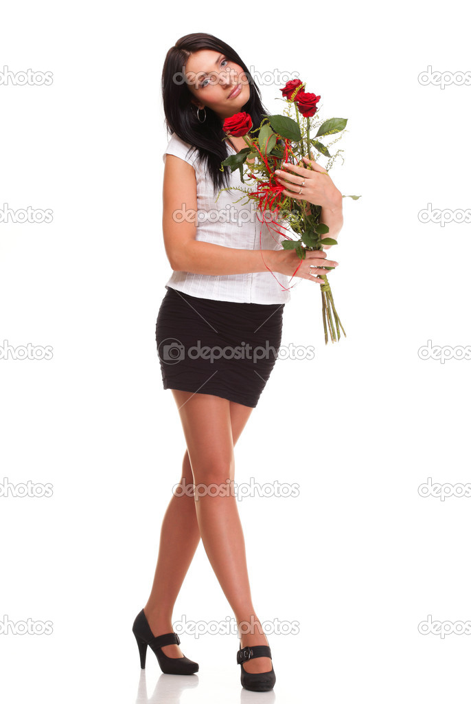 Beautiful young girl posing with a red rose woman isolated Stock Photo ...