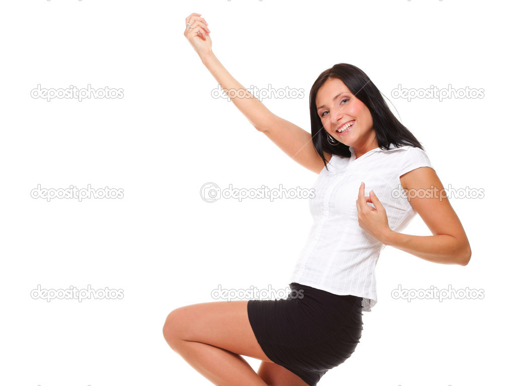 Woman clenching arms in excitement — Stock Photo © Voyagerix #16881409