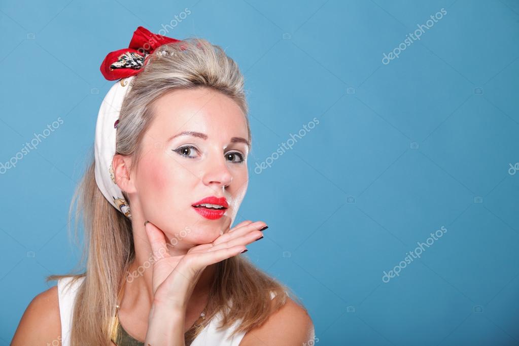 Cheerful pin up girl - retro style portrait Stock Photo by ©Voyagerix ...