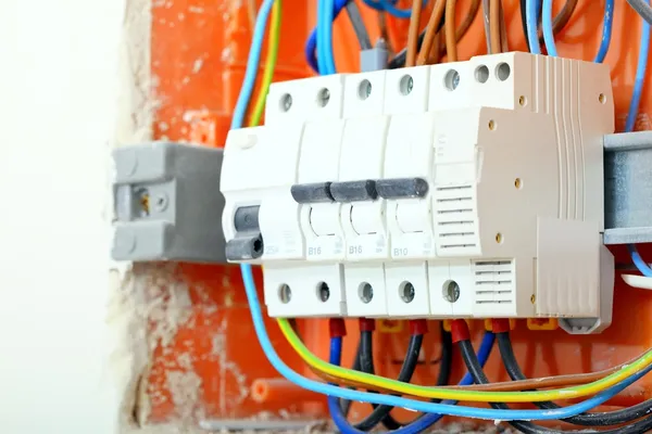 Electrical panel box with fuses and contactors — Stock Photo ...