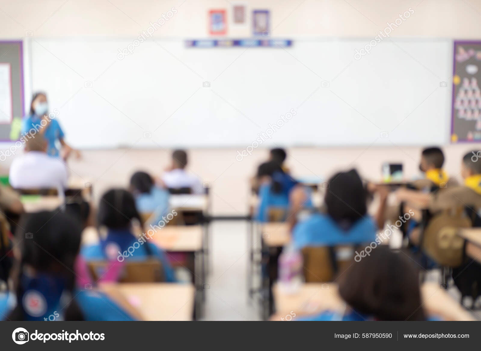 Blur Kids Teacher Classroom Background Usage Teacher Standing Front ...