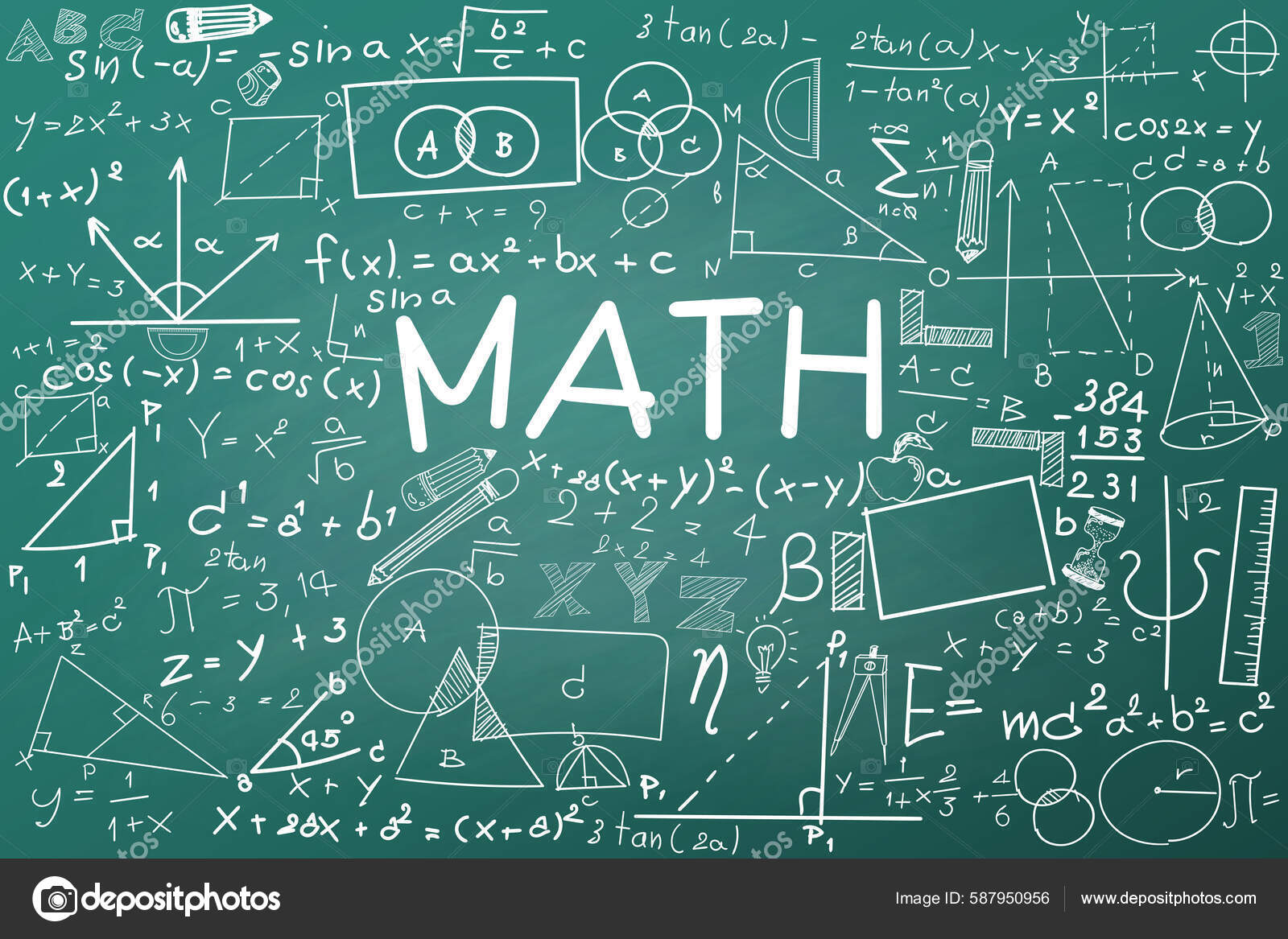 Doodle Math Blackboard Mathematical Theory Formulas Equations — Stock ...