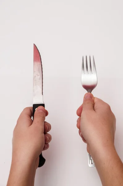 Fork and knife in hand Stock Photos, Royalty Free Fork and knife in ...