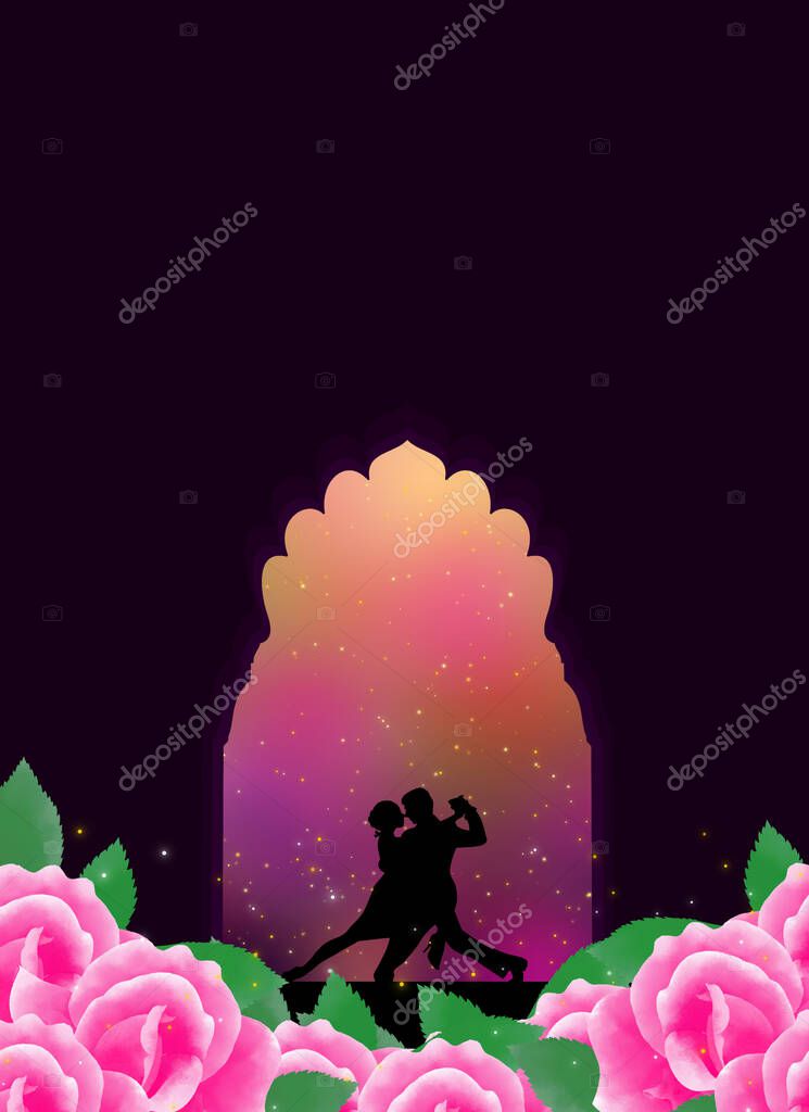 El amante bailando en la noche de fantasía del sueño. Estrellas y ...