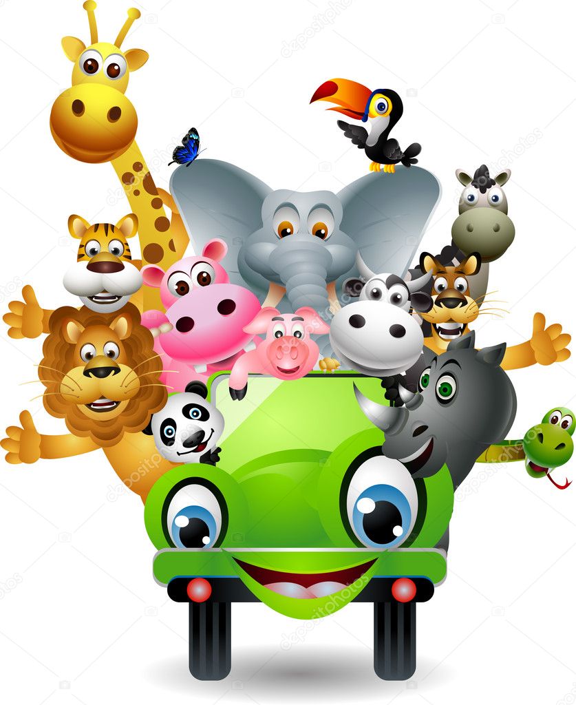 Funny animal cartoon set in green car — Stock Vector © starlight789 ...