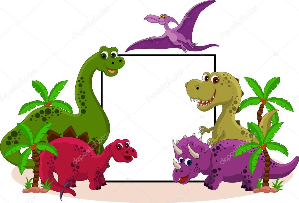 Dinosaur cartoon with blank sign — Stock Vector © starlight789 #12220739