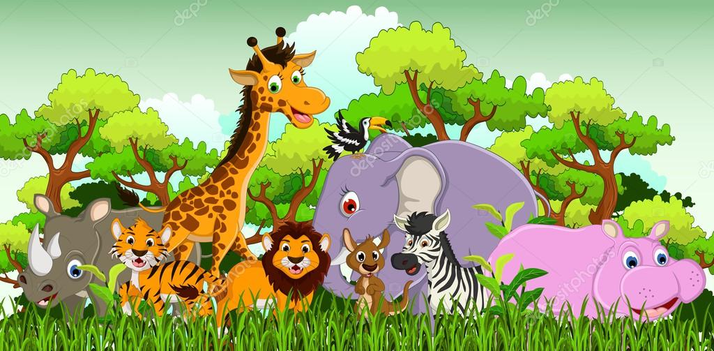 Dibujos animados de flora y fauna de animales lindos — Vector de stock ...