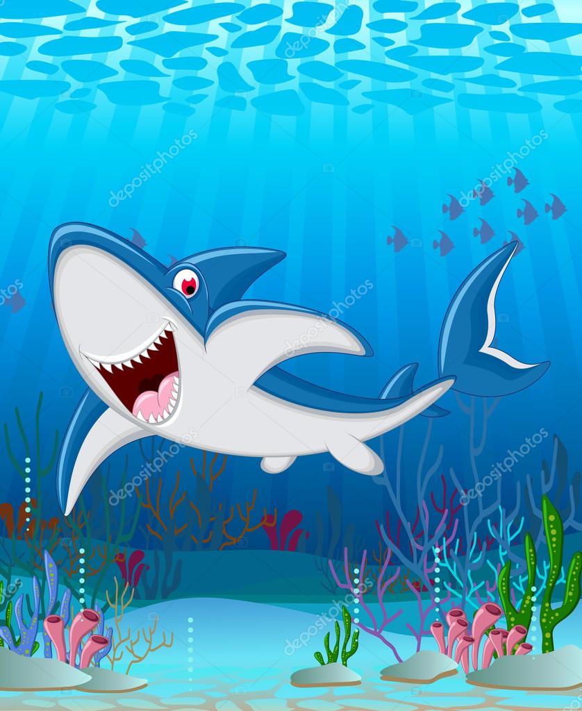 Dibujos: tiburon animados | dibujos animados de tiburón — Vector de ...