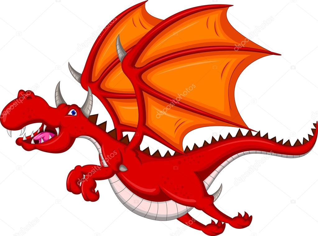 Roter Cartoon Drache Fliegt
