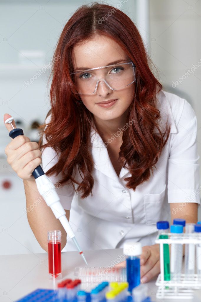 Young lab technician work with pipette, lab shoot Stock Photo by ...