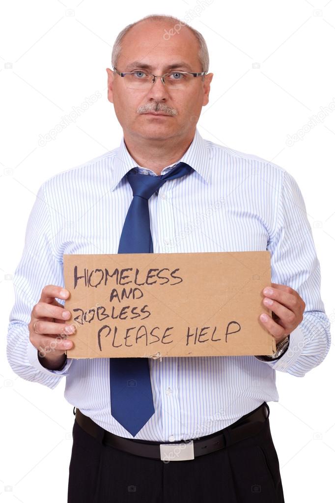 Depressed senior businessman asking about help, isolated on whit Stock ...