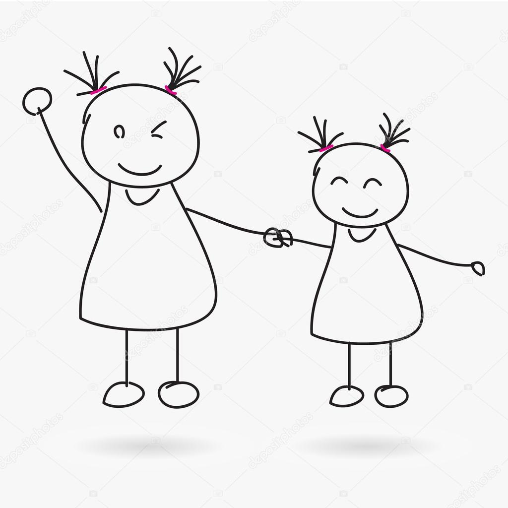 2 sisters vector hand drawn — Stock Vector © actionbleem #29276225