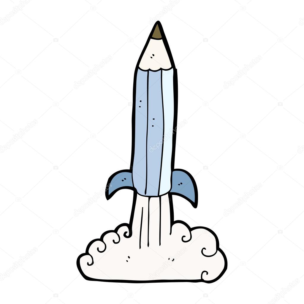 Bleistift Raketenstart Karikatur Stock-Vektorgrafik von ...