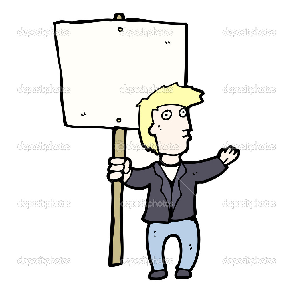 Cartoon Man With Placard Protesting Stock Vector Image By