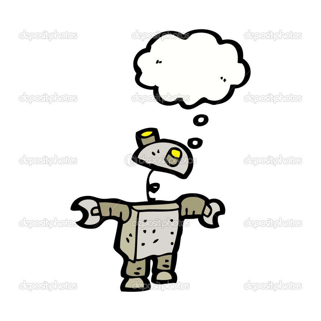 Small robot thinking cartoon — Stock Vector © lineartestpilot #16296451
