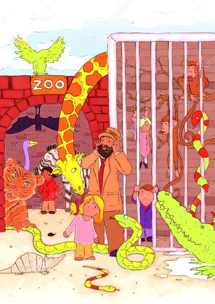 Various animals breaking out of the zoo — Stock Photo © lineartestpilot ...