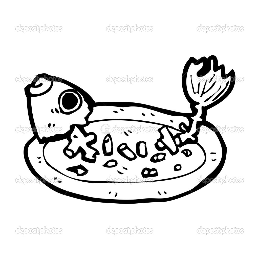 Fish On A Plate Clipart Black And White