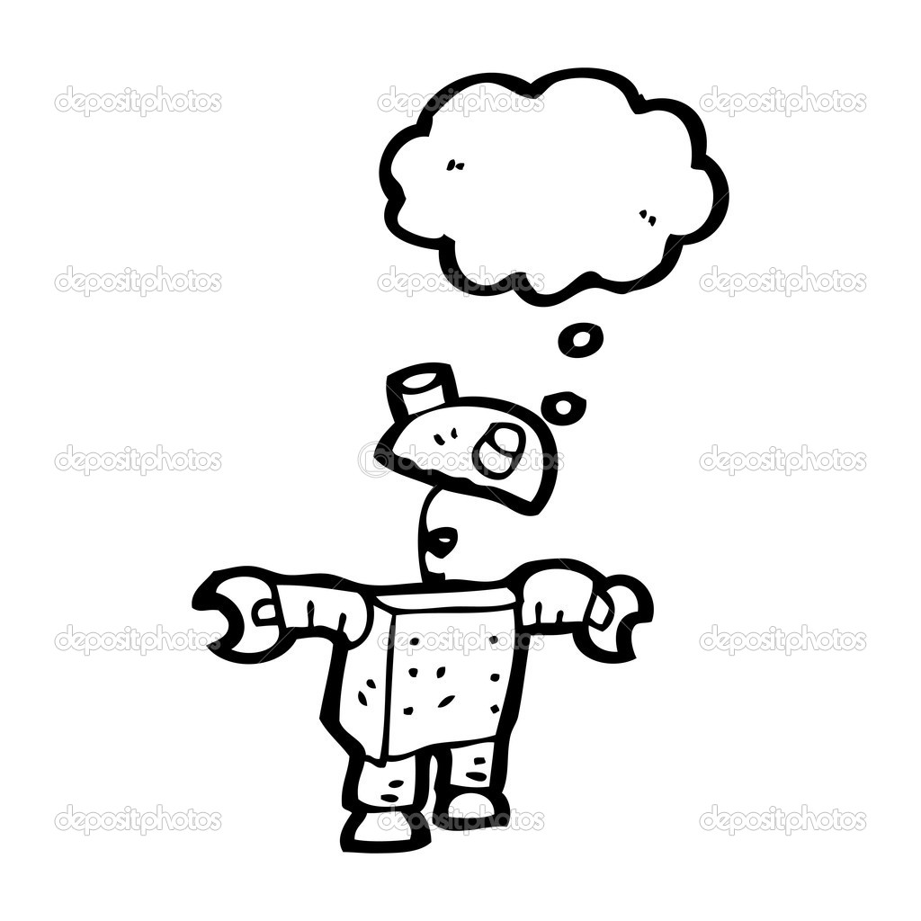 Small robot thinking cartoon Stock Vector by ©lineartestpilot 19766239