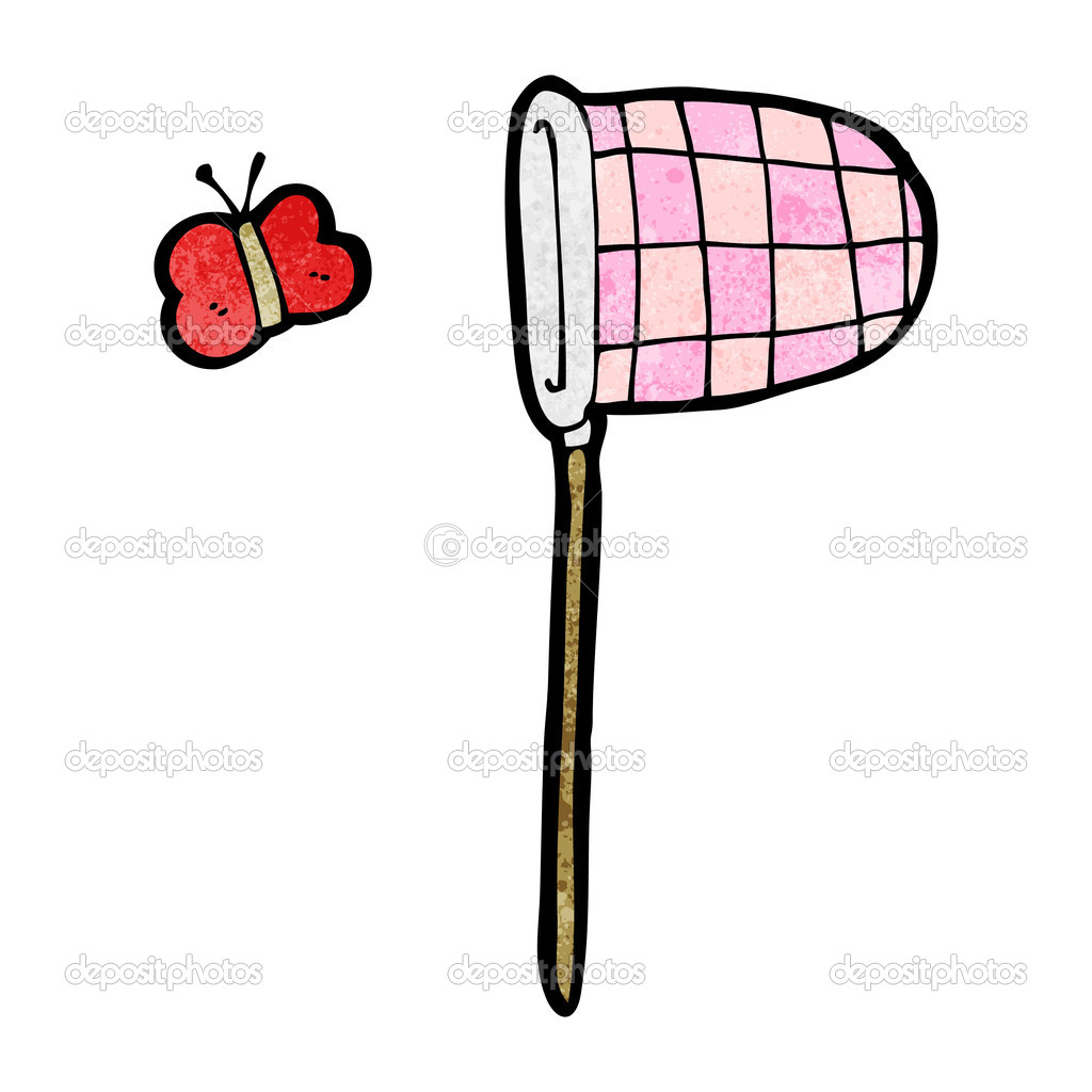 Cartoon butterfly and net (raster version) — Stock Vector ...