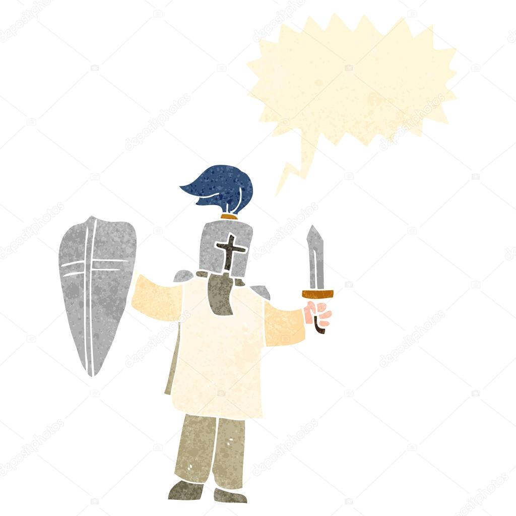 Retro cartoon knight with shield — Stock Vector © lineartestpilot #28846371