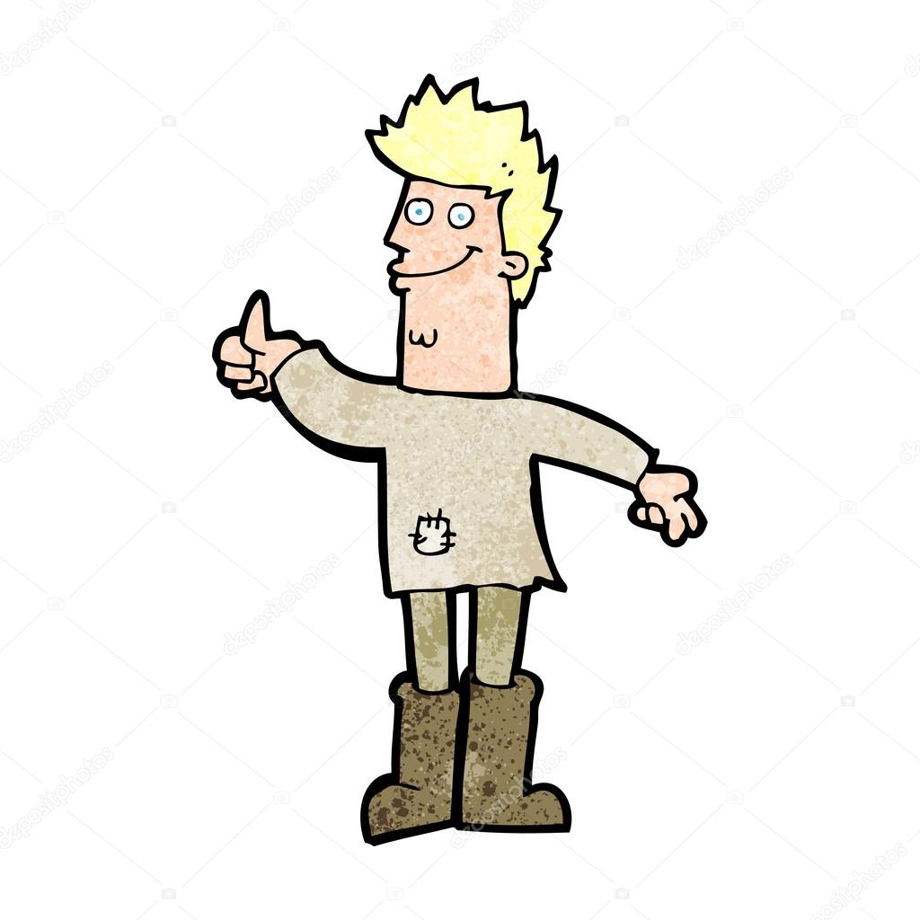 Dibujos Animados Hombre Pensamiento Positivo En Harapos Vector Gráfico