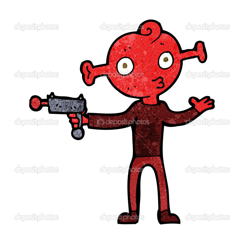 Cartoon alien with ray gun Stock Vector by ©lineartestpilot 47488471