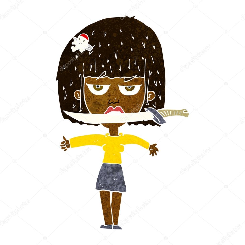 Cartoon woman with knife between teeth Stock Vector Image by ...
